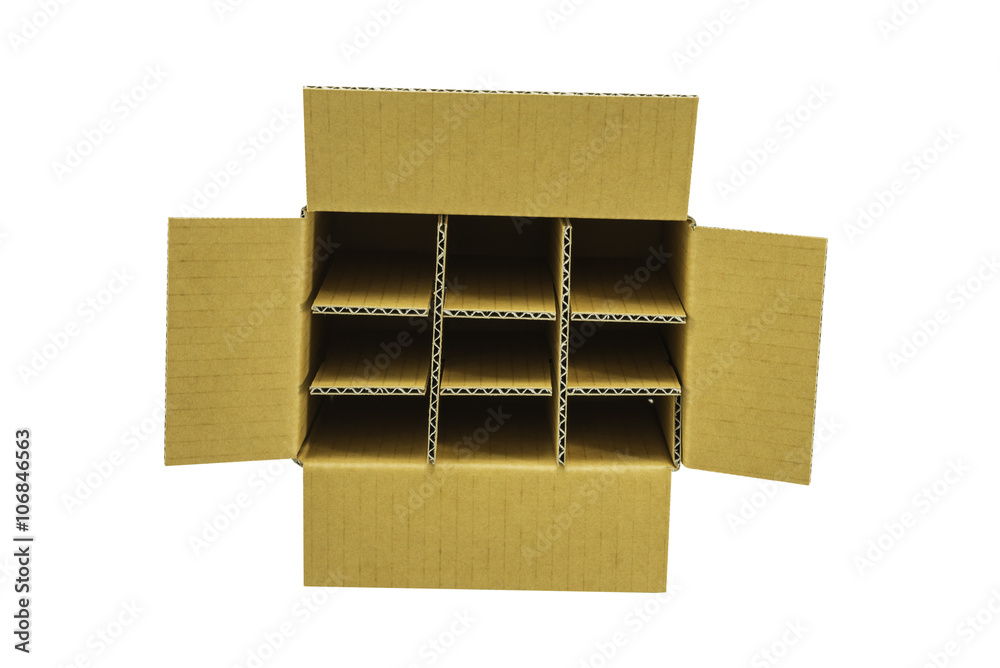 corrugated paper partition in corrugated carton isolated on white ...