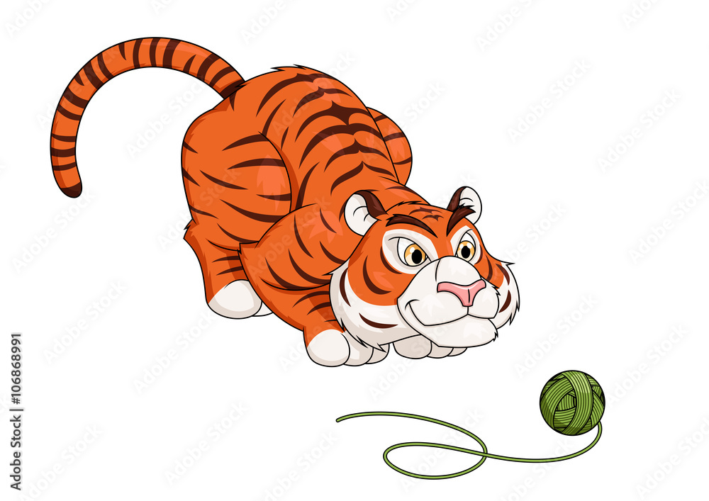 Tiger play with ball of thread 2 Stock Vector | Adobe Stock