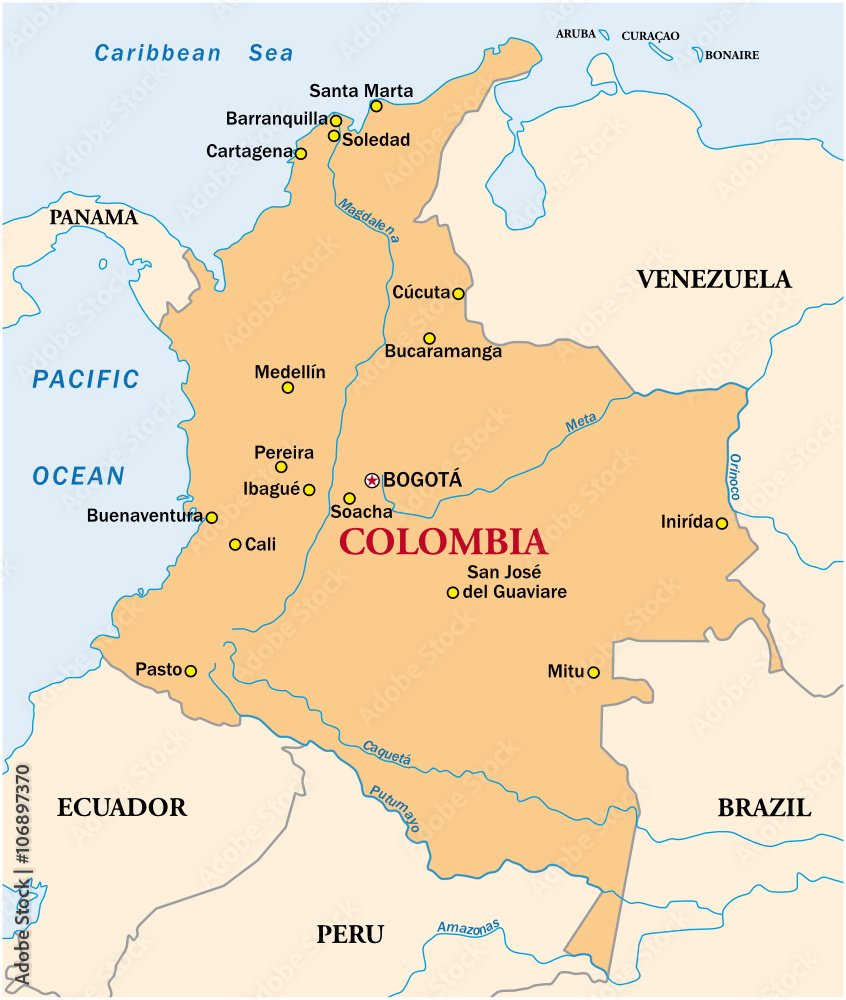 Vector de Stock simple vector map of the state colombia | Adobe Stock