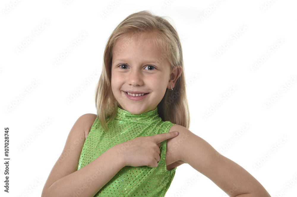 cute little girl pointing her shoulder in body parts learning school ...