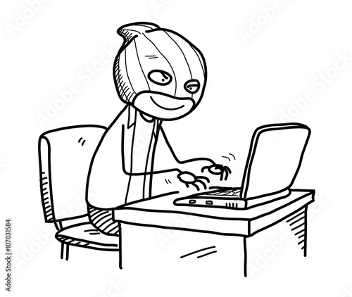 Cyber Crime Doodle, a hand drawn vector doodle illustration of a hacker ...