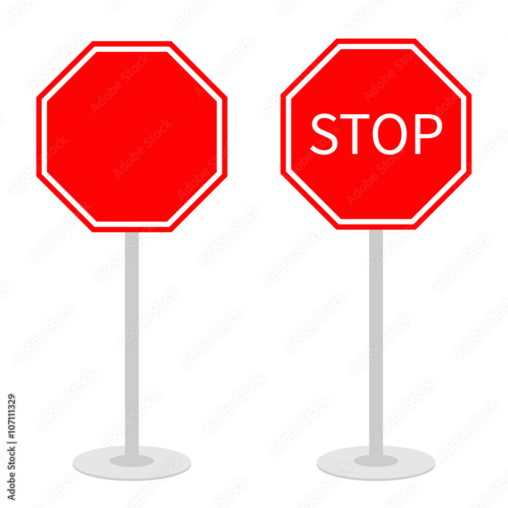 Stop traffic warning road sign set with stand. Prohibition no symbol ...