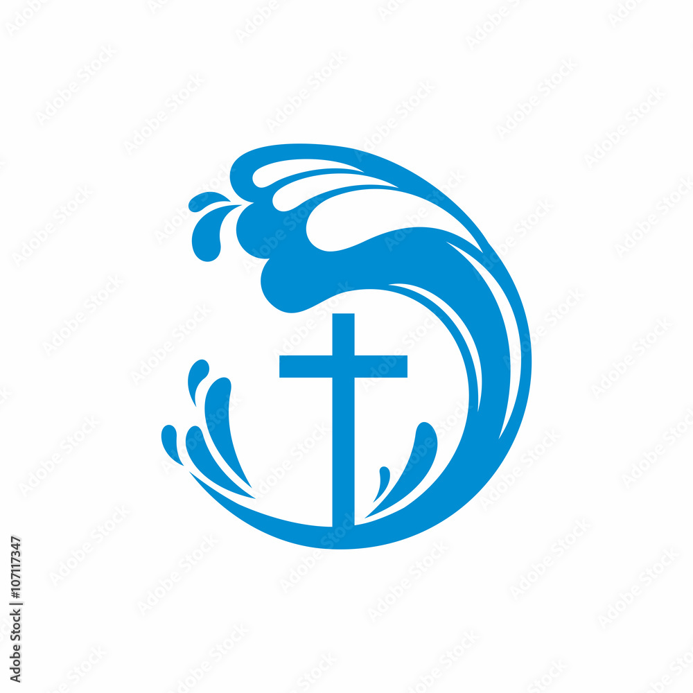 Logo church. Christian symbols. Cross and waves. Jesus - the source of ...