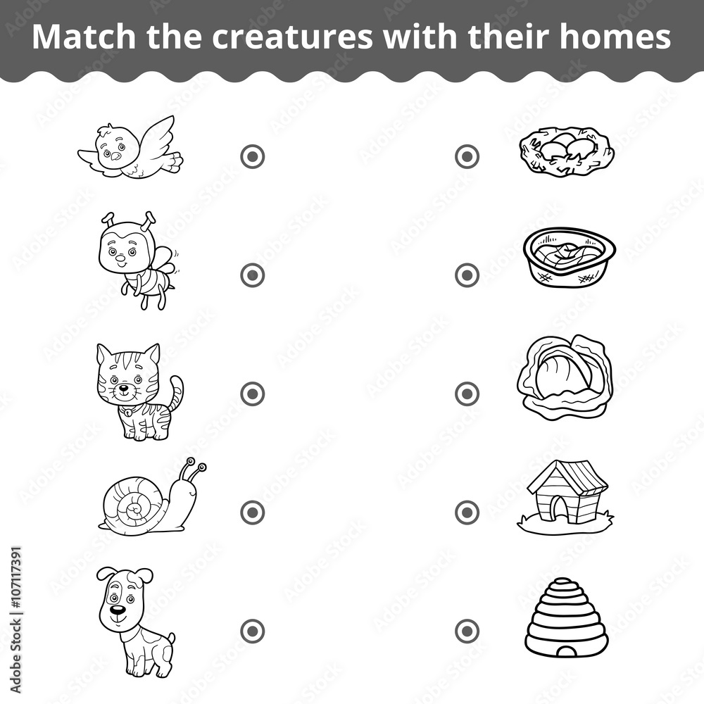 Matching game for children, animals and their homes Stock Vector ...