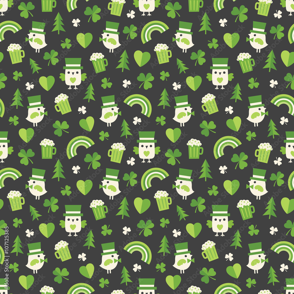 Seamless background pattern for St Patrick's Day with cute Irish icons ...