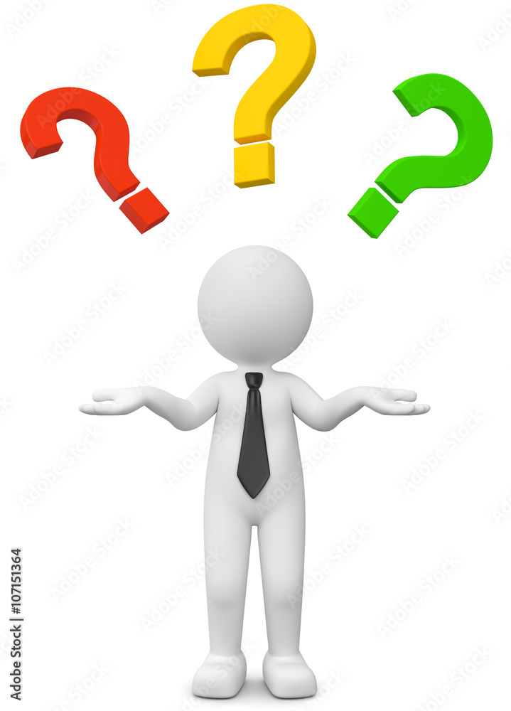 Ilustración de Stock Nachdenkliches 3d Männchen mit Fragezeichen auf ...