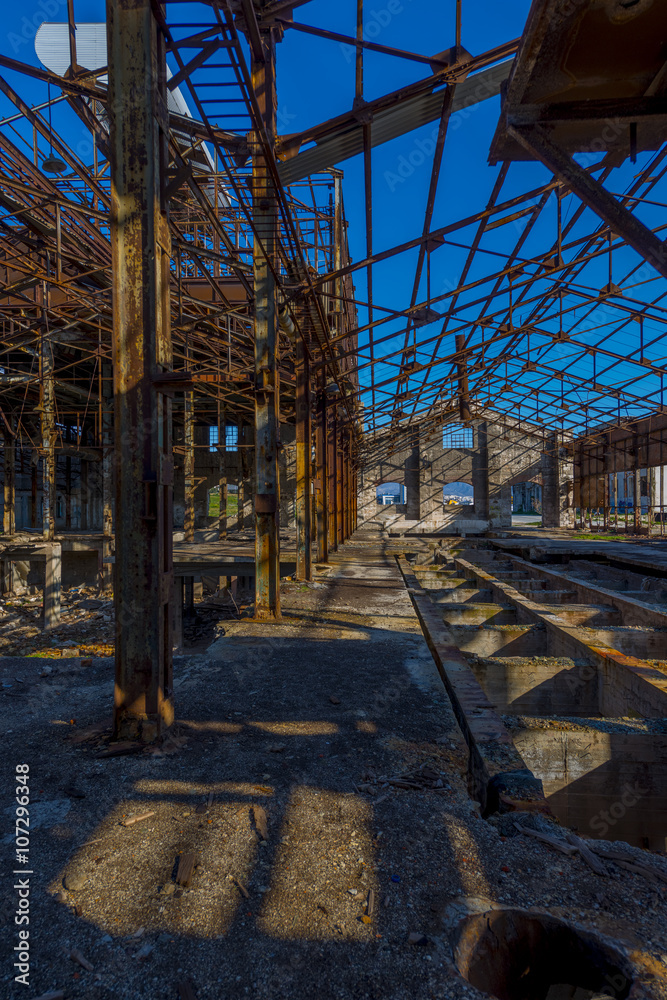 Ruins of an abandoned old factory. The remains of the steel stru Stock ...