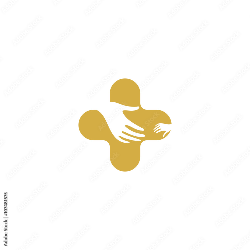 Vector de Stock Isolated gold and white vector hands logo. Orphanage ...