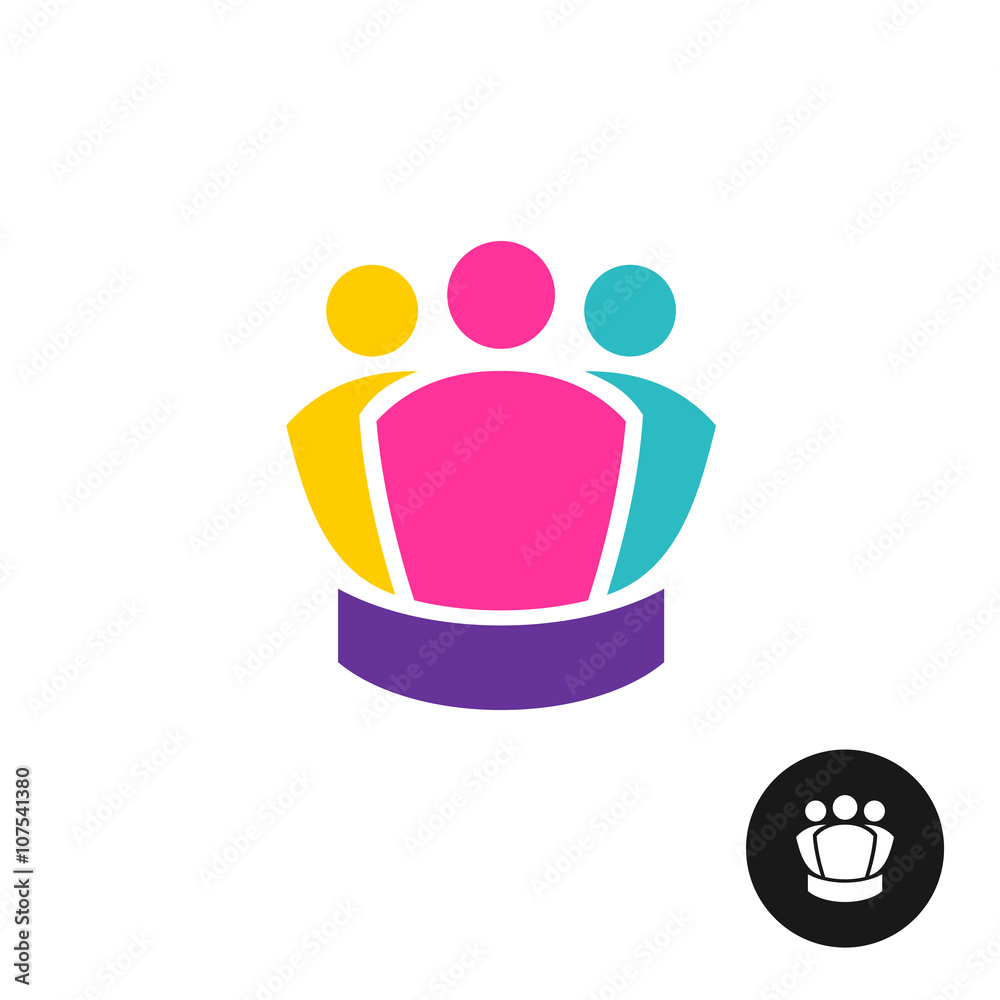 Three people together logo. Team colorful symbol. King crown sha Stock ...