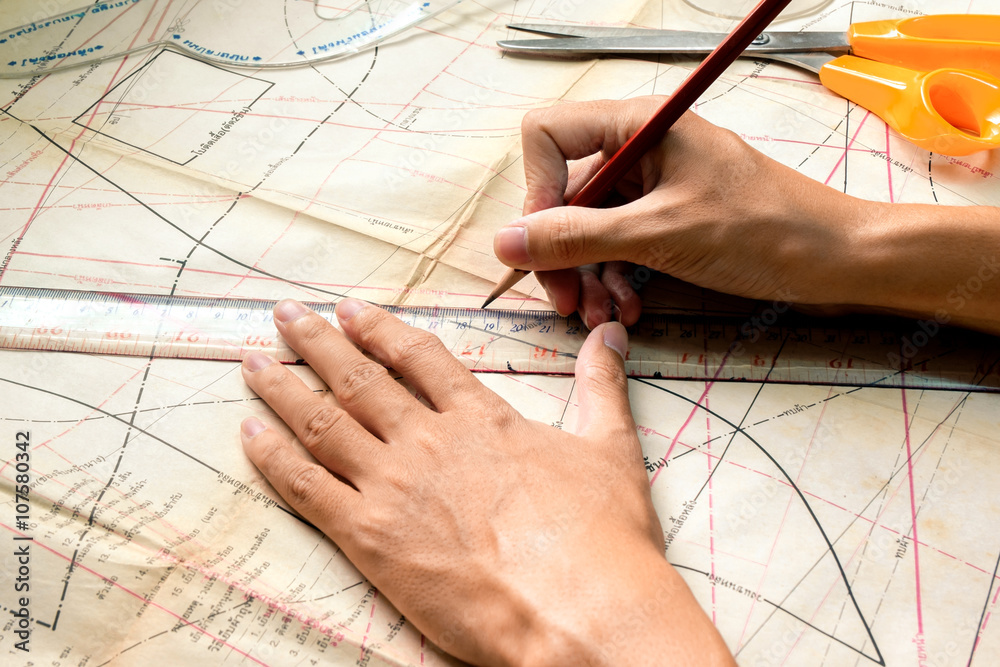Measuring a sewing layout Stock Photo | Adobe Stock