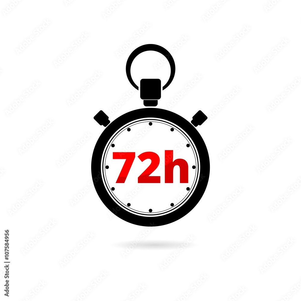 Vector illustration of 72h stopwatch icon on white background Stock ...