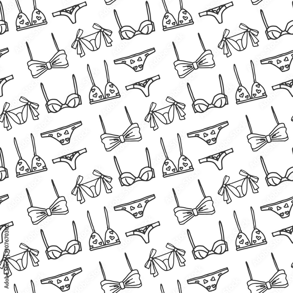 Lingerie seamless pattern. Vector underwear background design. Outline ...