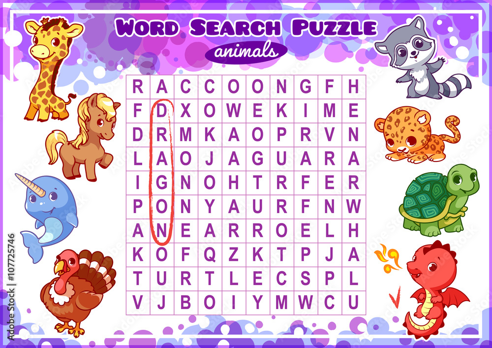 Educational game for kids. Word search puzzle. Stock Vector | Adobe Stock