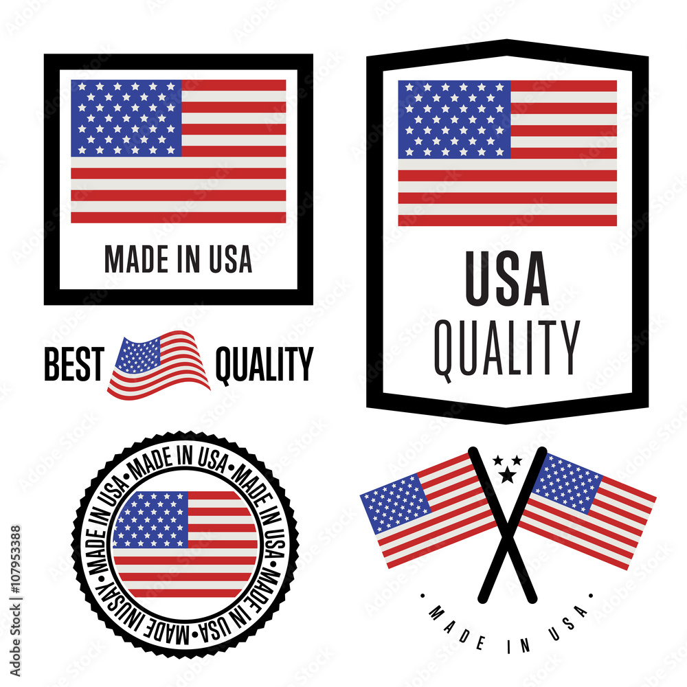 Made in USA label set. Vector USA flag. Symbol of quality ...