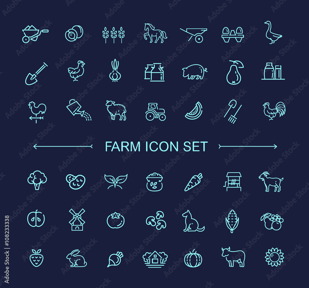 Farm icon set, simple and thin line design Stock Vector | Adobe Stock