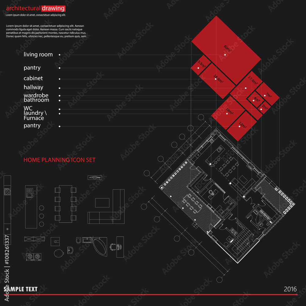 Architectural drawings, plans, background. 3D diagram of the plan ...