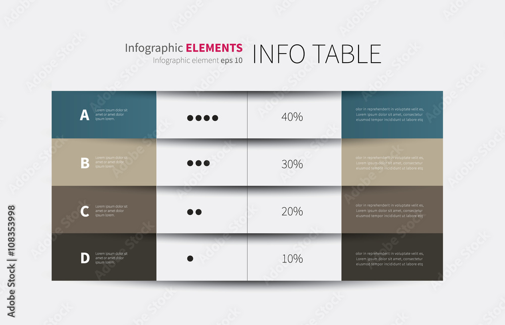 4 columns infographic table / modern vector summary table with rows and ...
