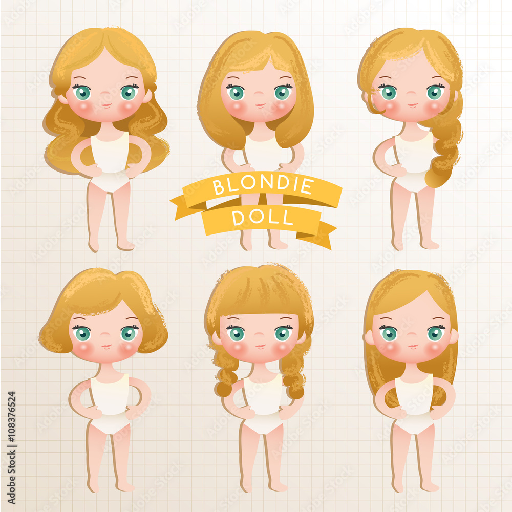 Set of Cute Paper Doll : Vector Illustration Stock Vector | Adobe Stock