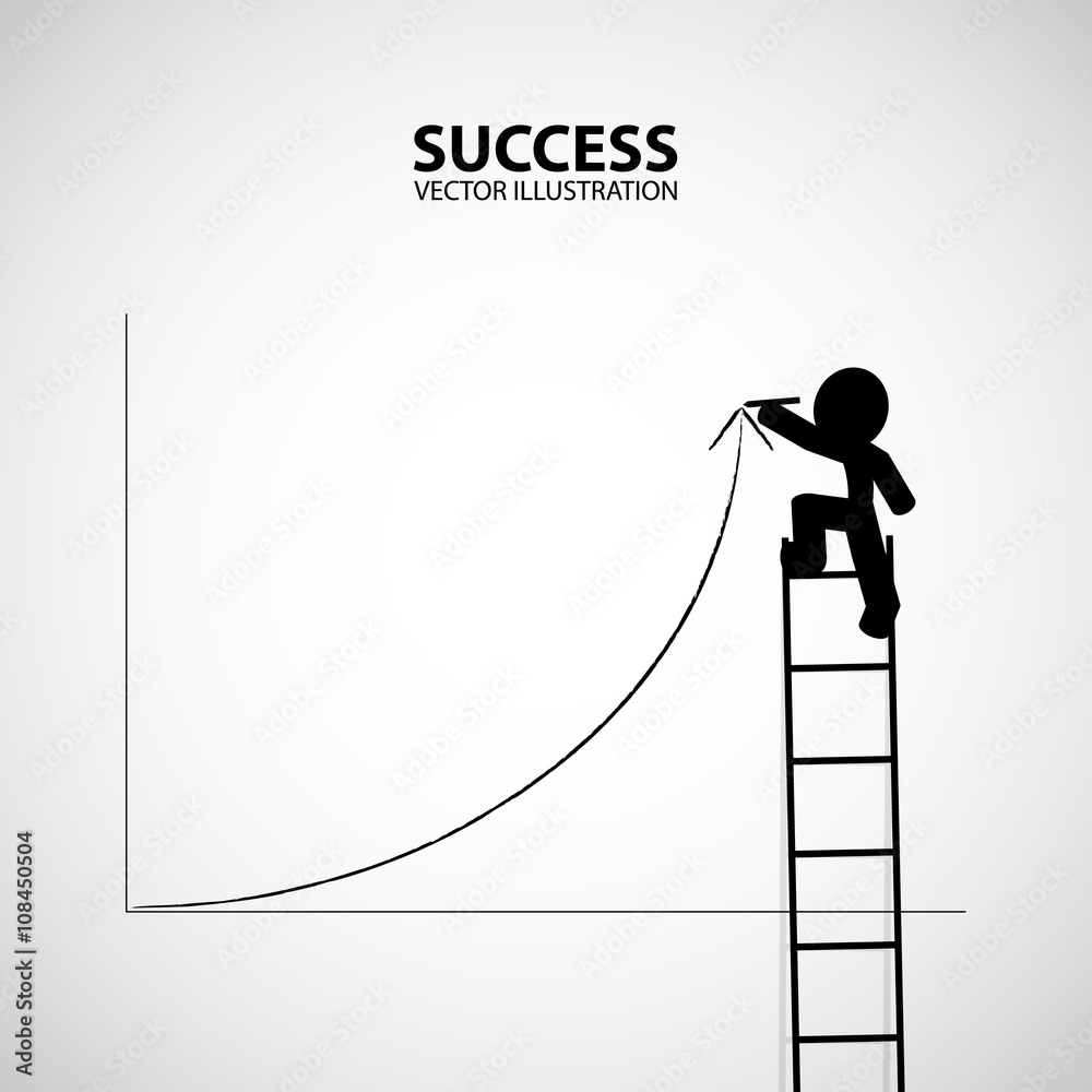 Growth concept. Business man standing on ladder drawing growth chart on ...