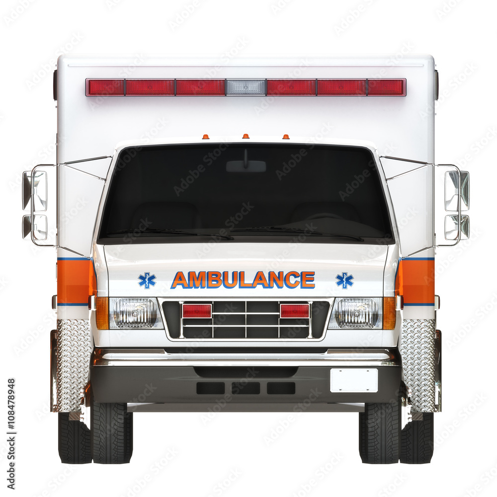 Generic ambulance front view on a white background, part of a first ...