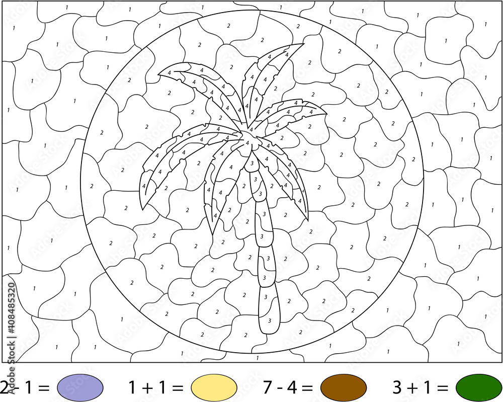 Cartoon palm tree. Color by number educational game for kids Stock ...