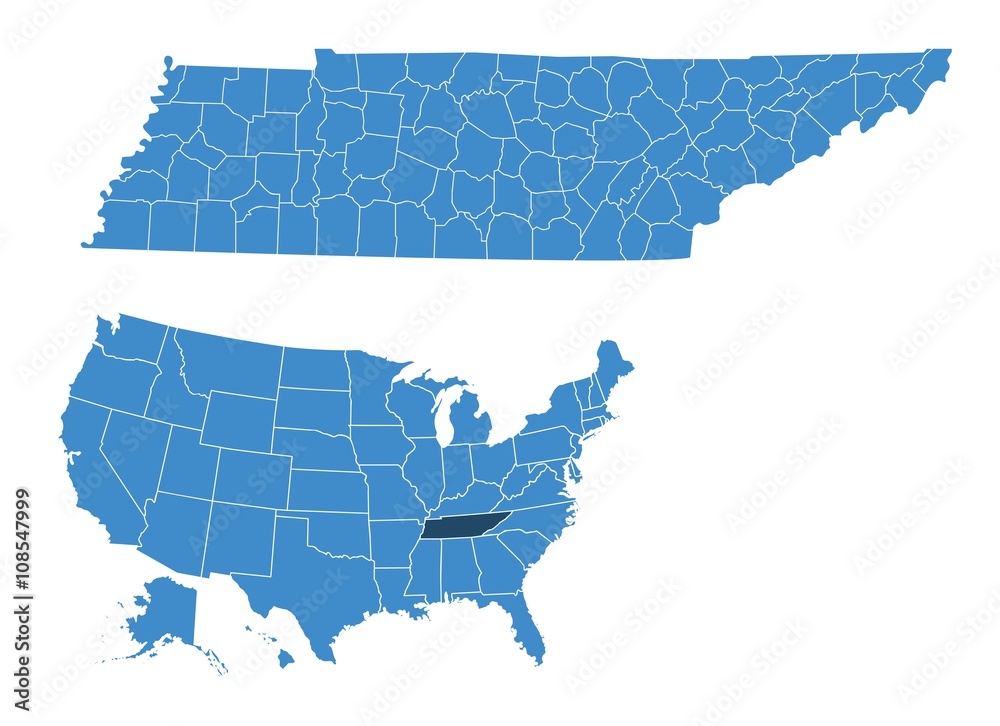 Tennessee state map Stock Vector | Adobe Stock