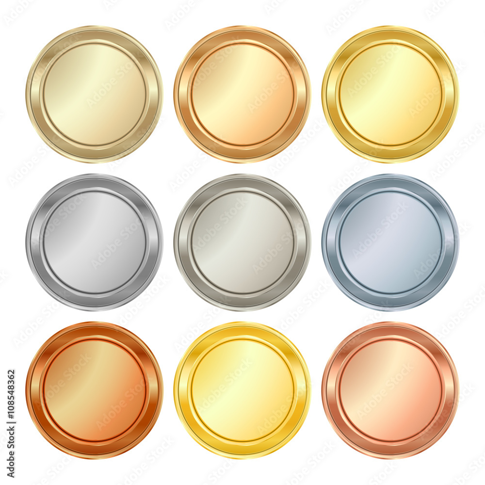 Vector set of blank templates of different types of gold, platinum ...