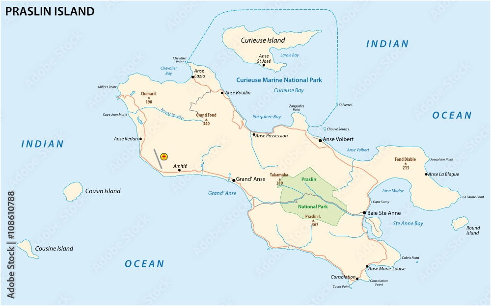 detailed road map of the Seychelles island praslin Stock Vector | Adobe ...
