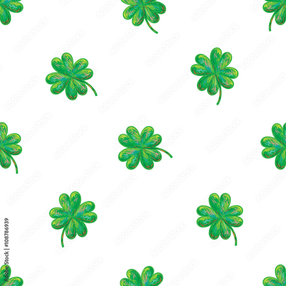 Green seamless clover vector pattern for St. Patrick's Day. Seamless ...