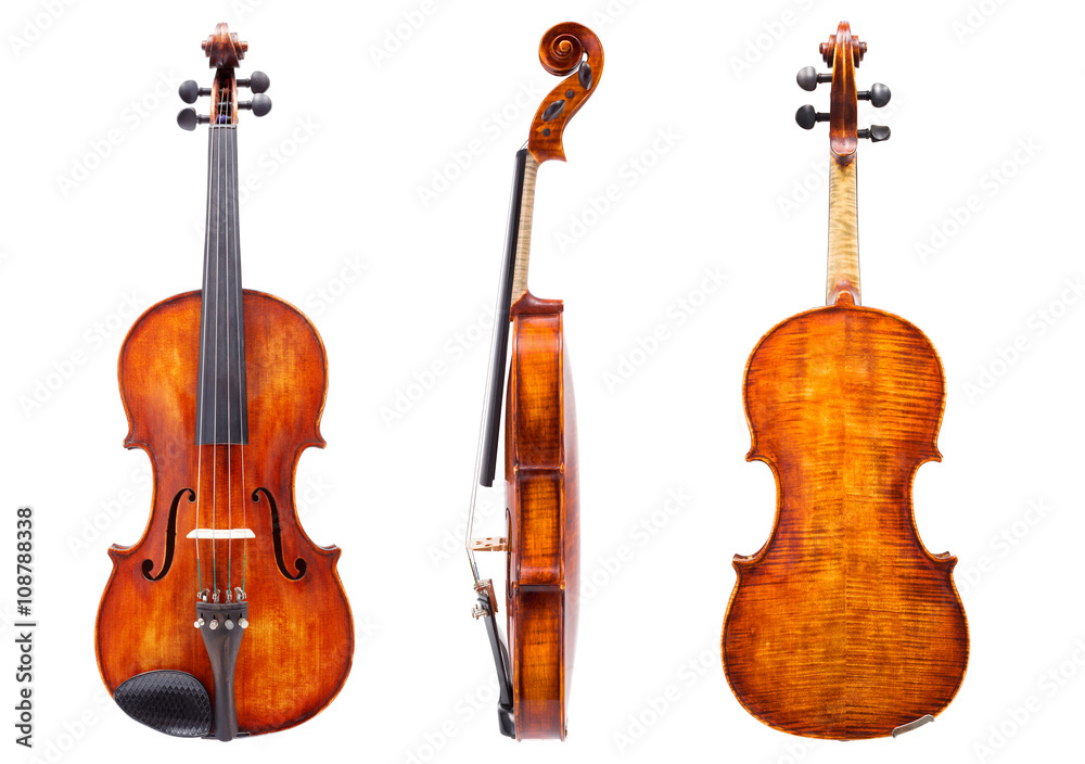 Front, side and back view of a violin Stock Photo | Adobe Stock