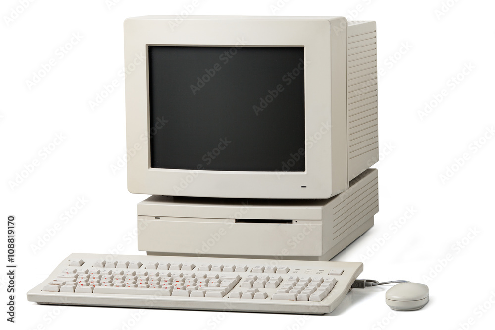 Old personal computer on a white background Stock Photo | Adobe Stock