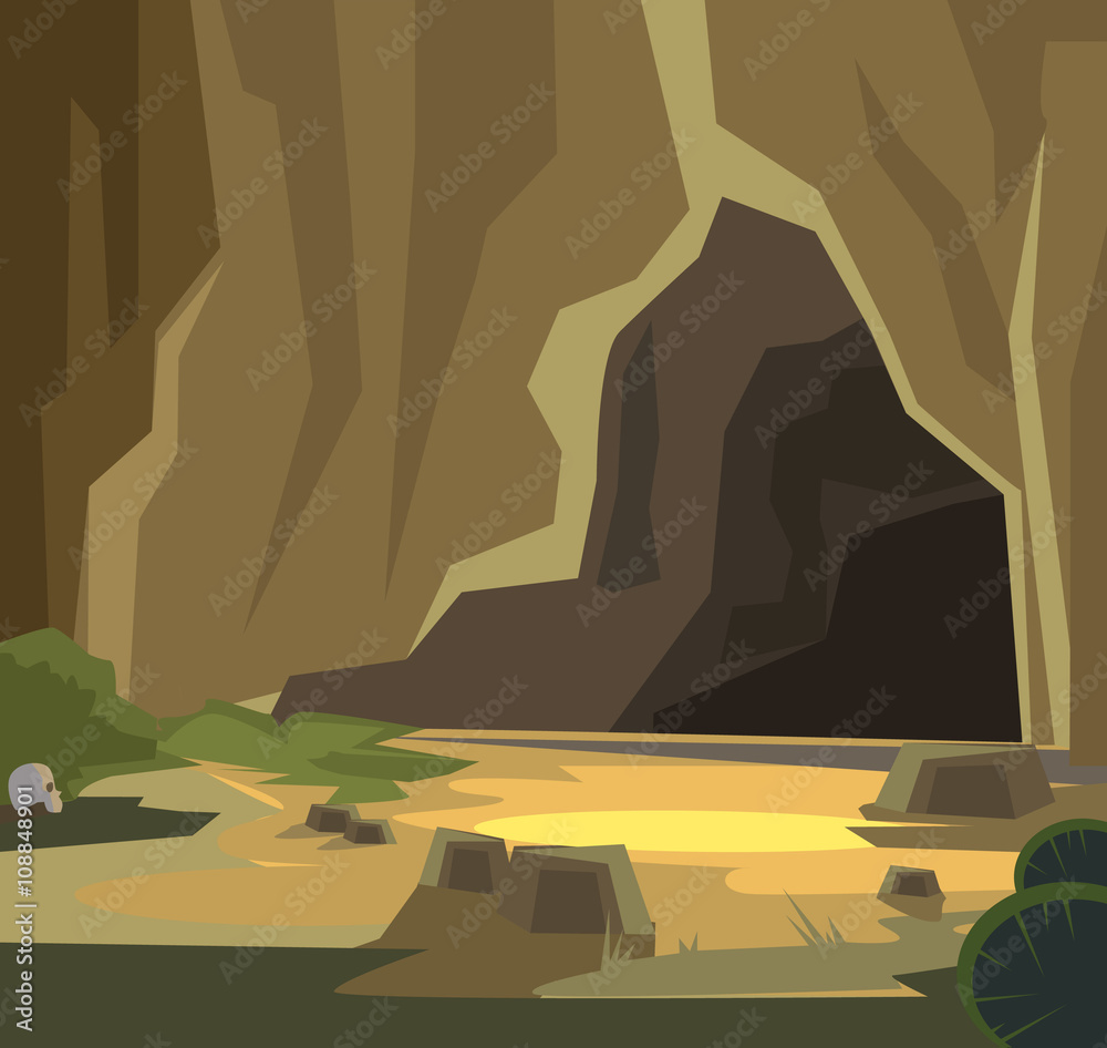 Ancient cave. Vector flat cartoon illustration Stock Vector | Adobe Stock