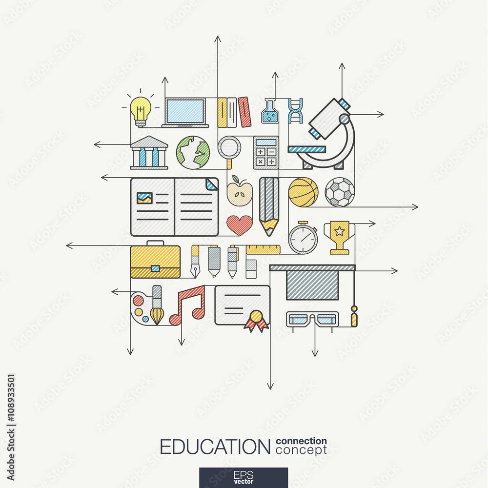 Education integrated thin line symbols. Modern color vector concept ...
