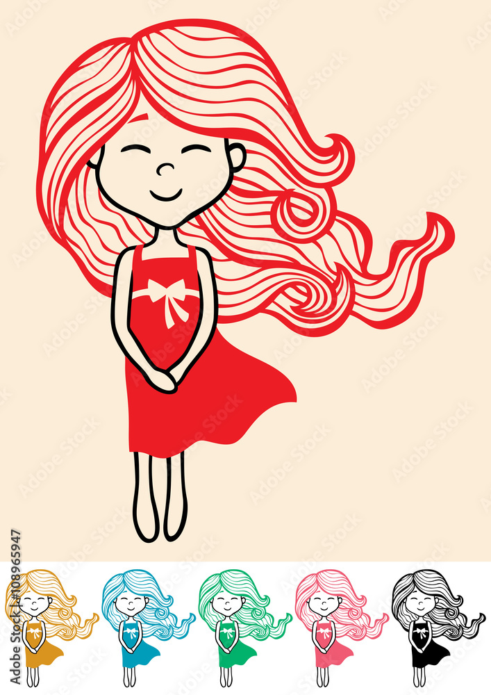 Little Girl 2 / Hand drawn little girl in 6 color versions. Stock ...