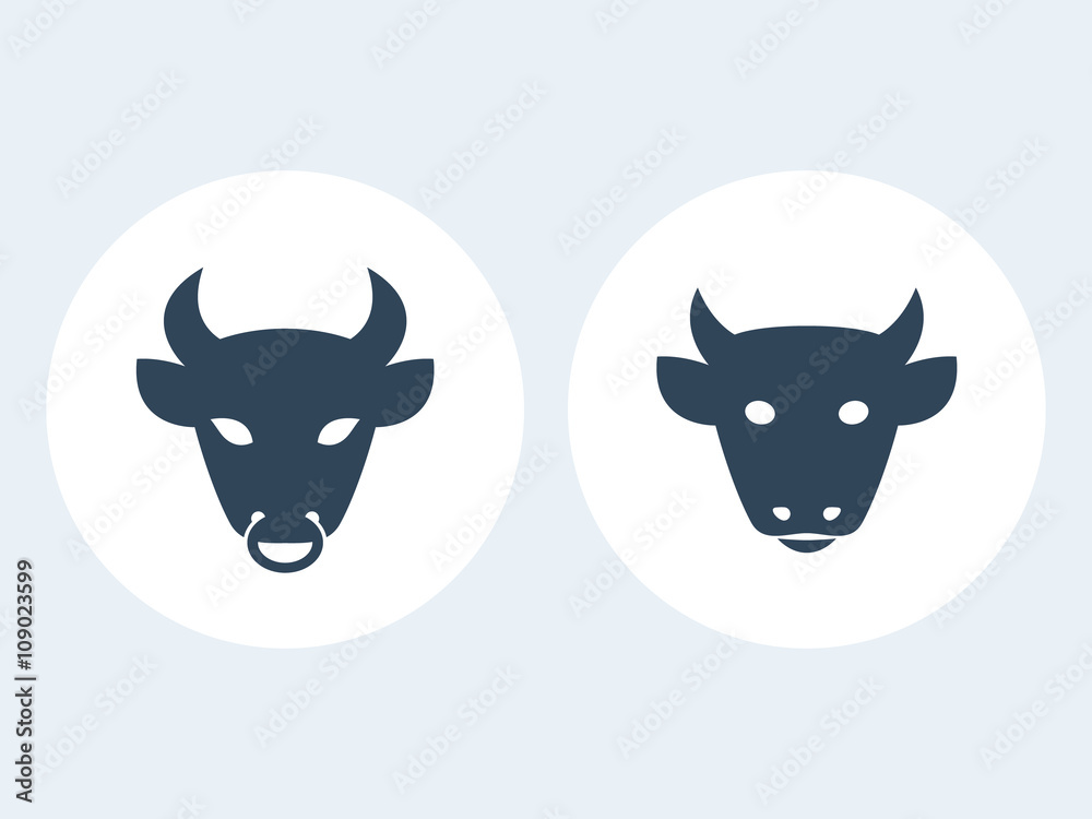 cow and bull heads, cattle icon, cattle farm pictogram, cattle ranch ...