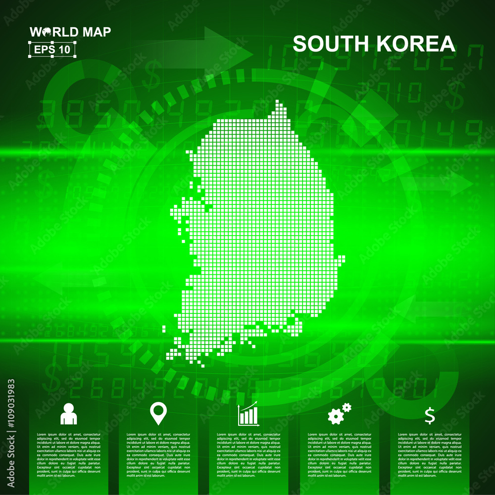 Map Of South Korea,Abstract Green background, pixel vector illustration ...