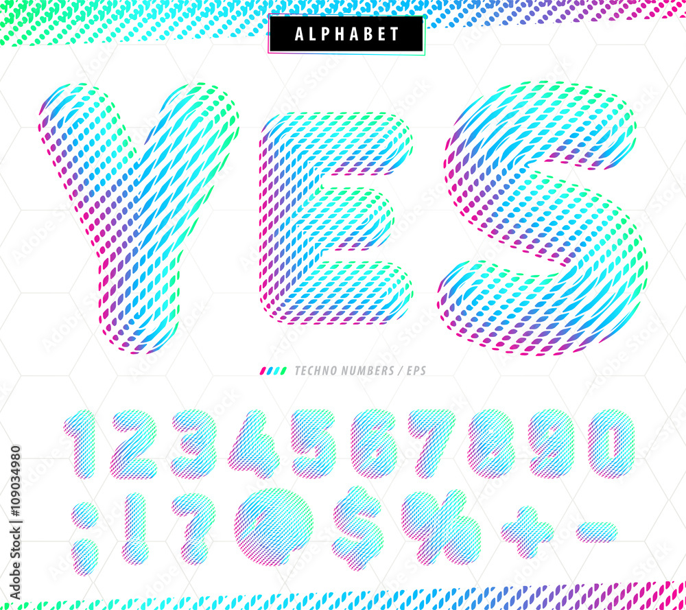 Modern techno numbers with a gradient of red, green and blue lines that ...