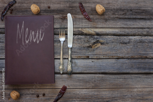 Vintage restaurant menu on a rustic wood background - Buy this stock ...