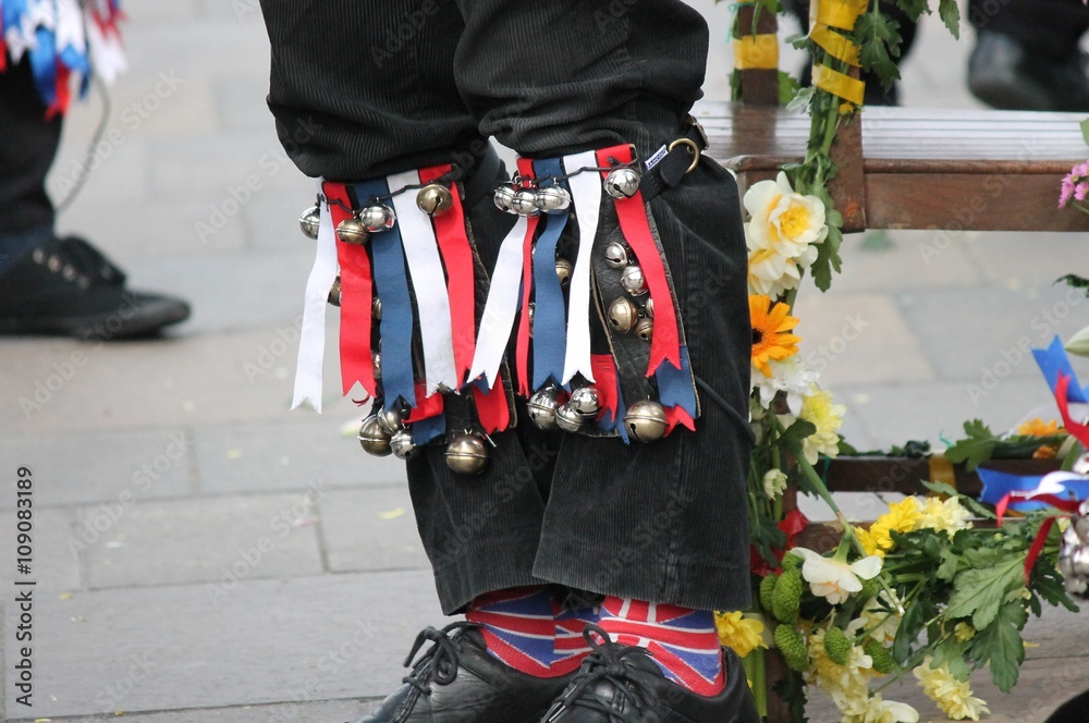 Morris dancers bells and ribbons English British tradition stock, photo ...