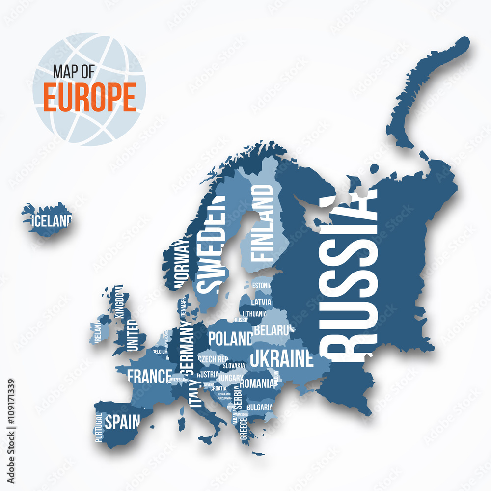 Vector detailed map of Europe with borders and country names. Education ...