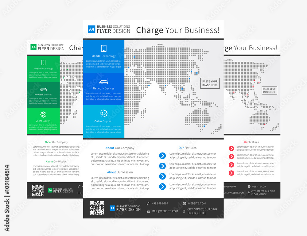 Flyer (leaflet) layout vector design. A4 size page with sample text ...