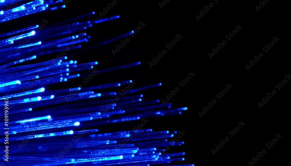 optical fibres dinamic flying from deep on technology background Stock ...