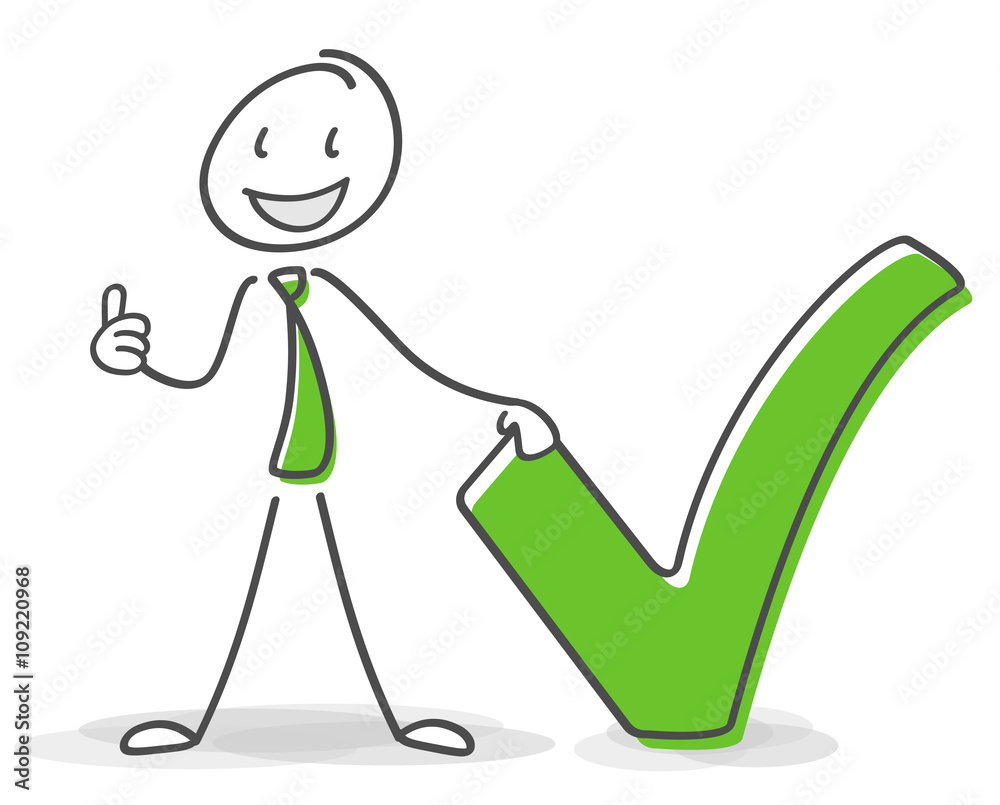 Strichmännchen Bestätigt Sein Geschäft Mit Einem Häkchen..wir Sagen Ja ...