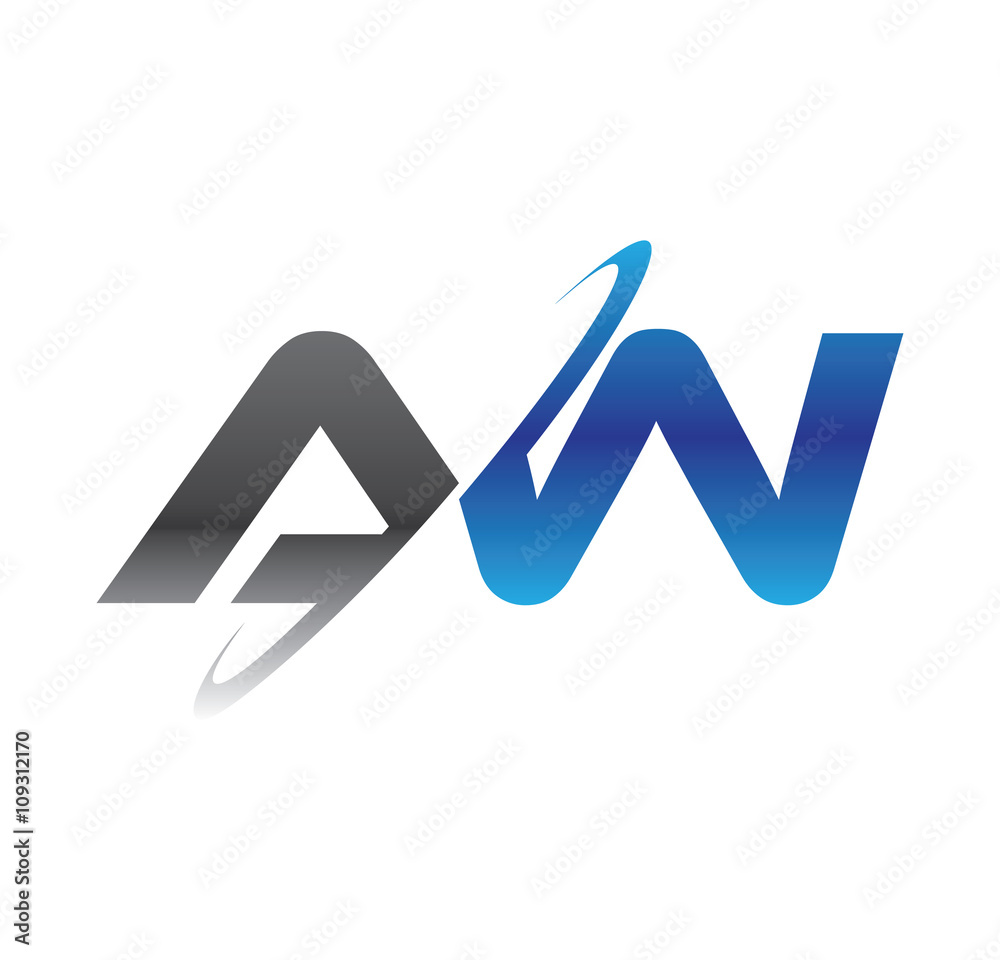 aw initial logo with double swoosh blue and grey Stock Vector | Adobe Stock