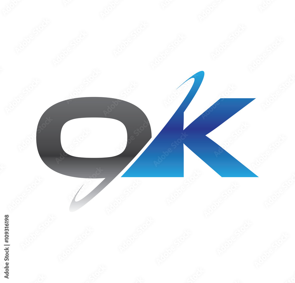 ok initial logo with double swoosh blue and grey Stock Vector | Adobe Stock
