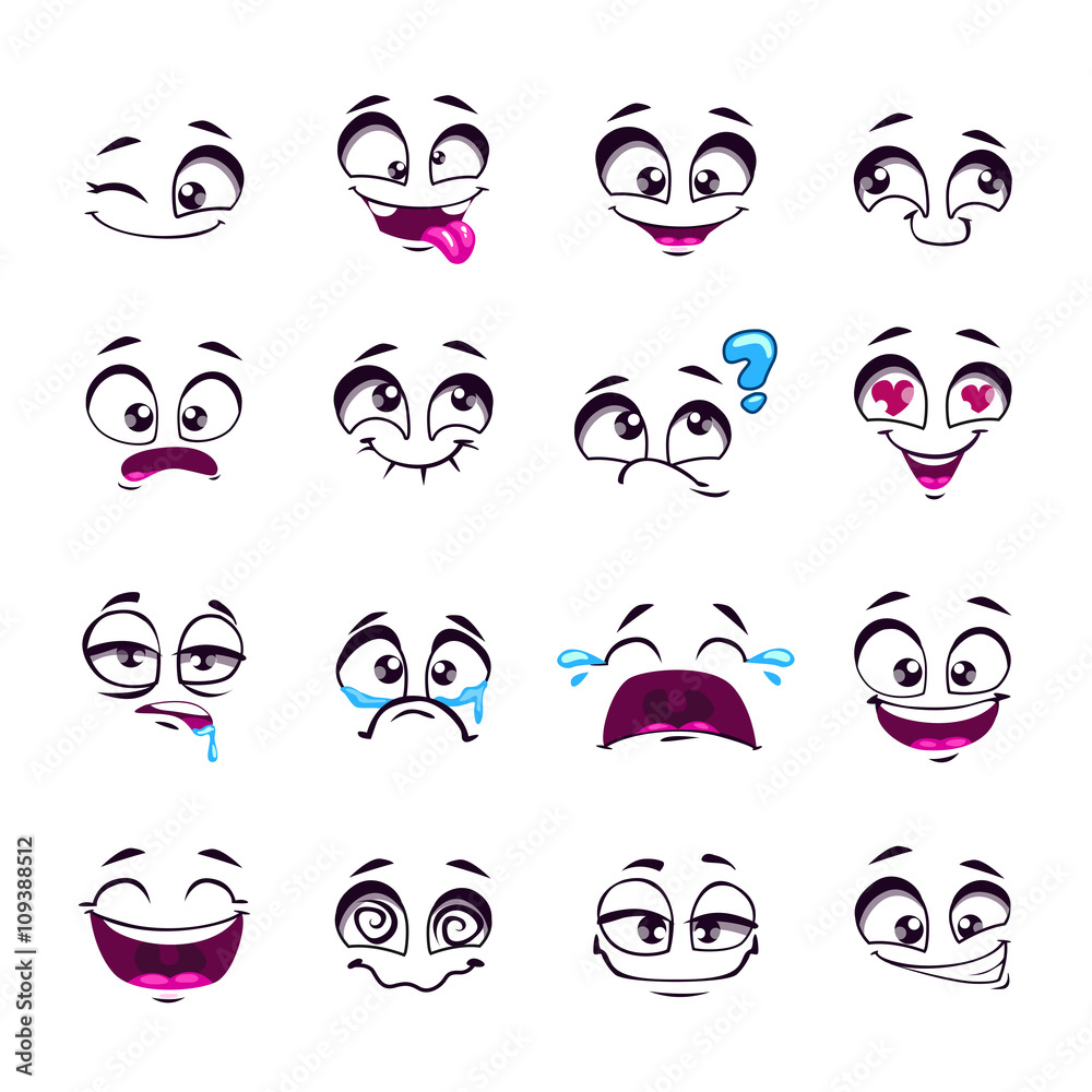 Set of funny cartoon vector comic faces Stock Vector | Adobe Stock