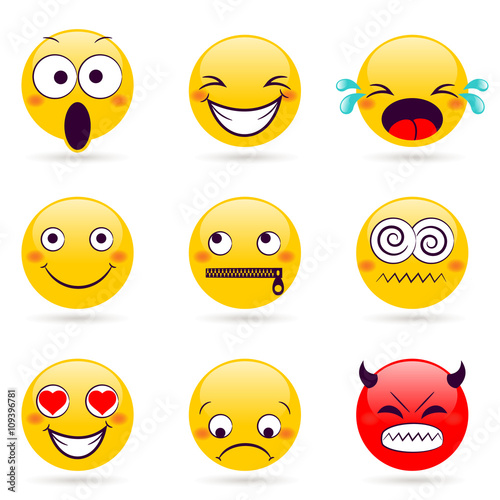 Smile icon. Smiley faces expressing different feelings. Color face ...