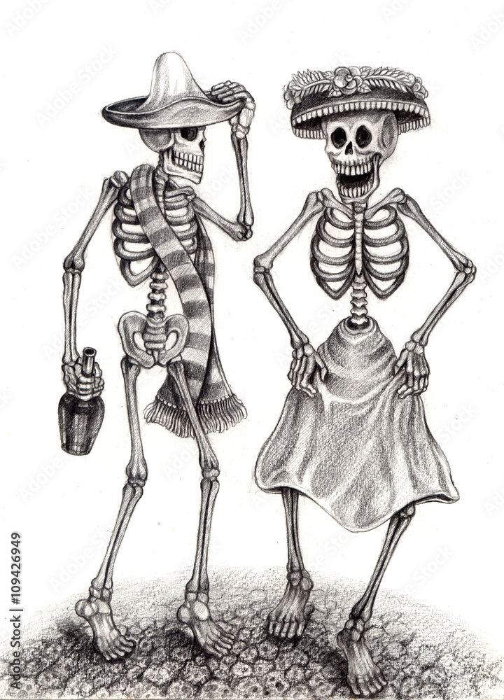 Sugar skull couple love dancing celebration day of the dead design by ...
