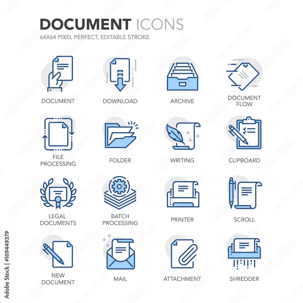 Blue Line Documents Icons Stock Vector | Adobe Stock