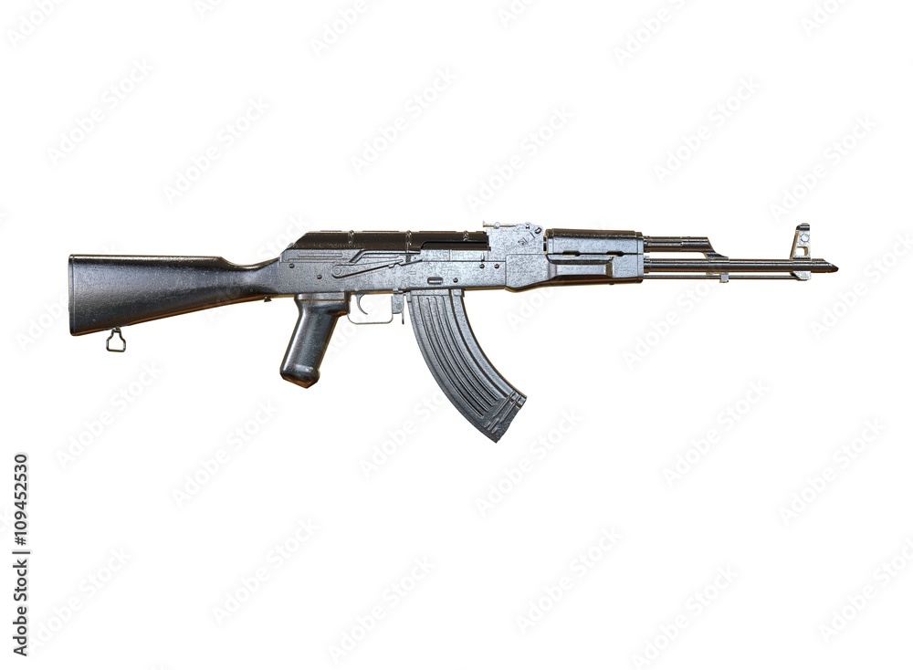 Akm assault rifle 3d illustration in color. metal parts. military color ...